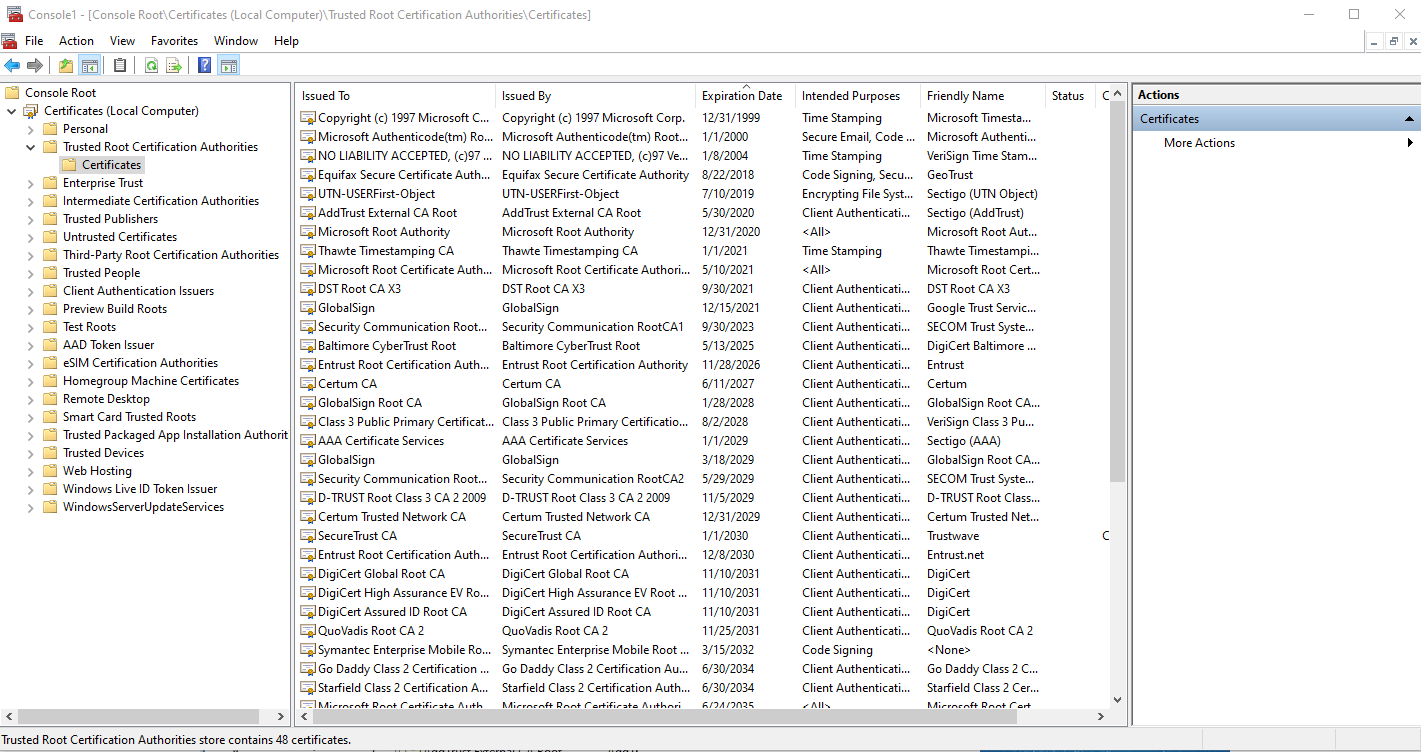 Windows Updating List Of Trusted Root Certificates