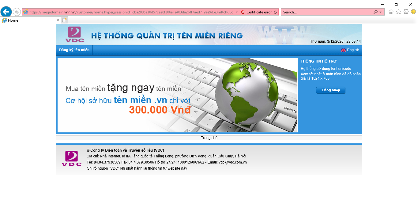 [megadomain] Hướng dẫn truy cập quản trị domain megadomain.vnn.vn